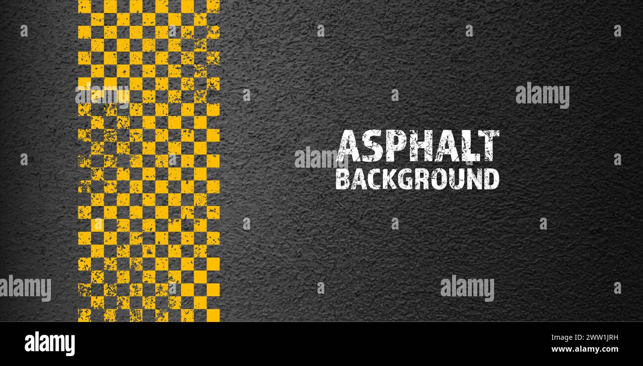 Asphalt road with yellow cracked lane marking, concrete highway surface ...