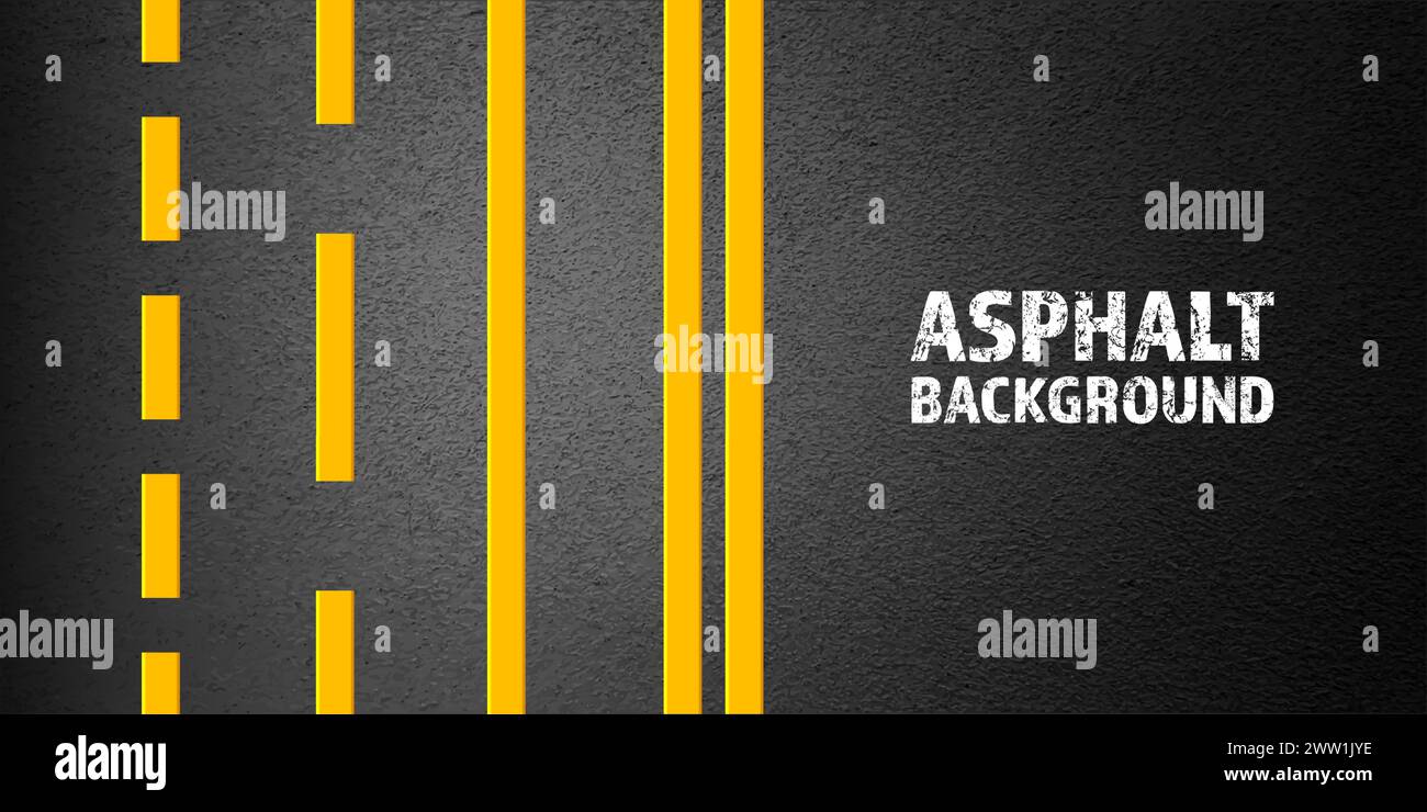 Asphalt road with yellow lane marking, concrete highway surface ...