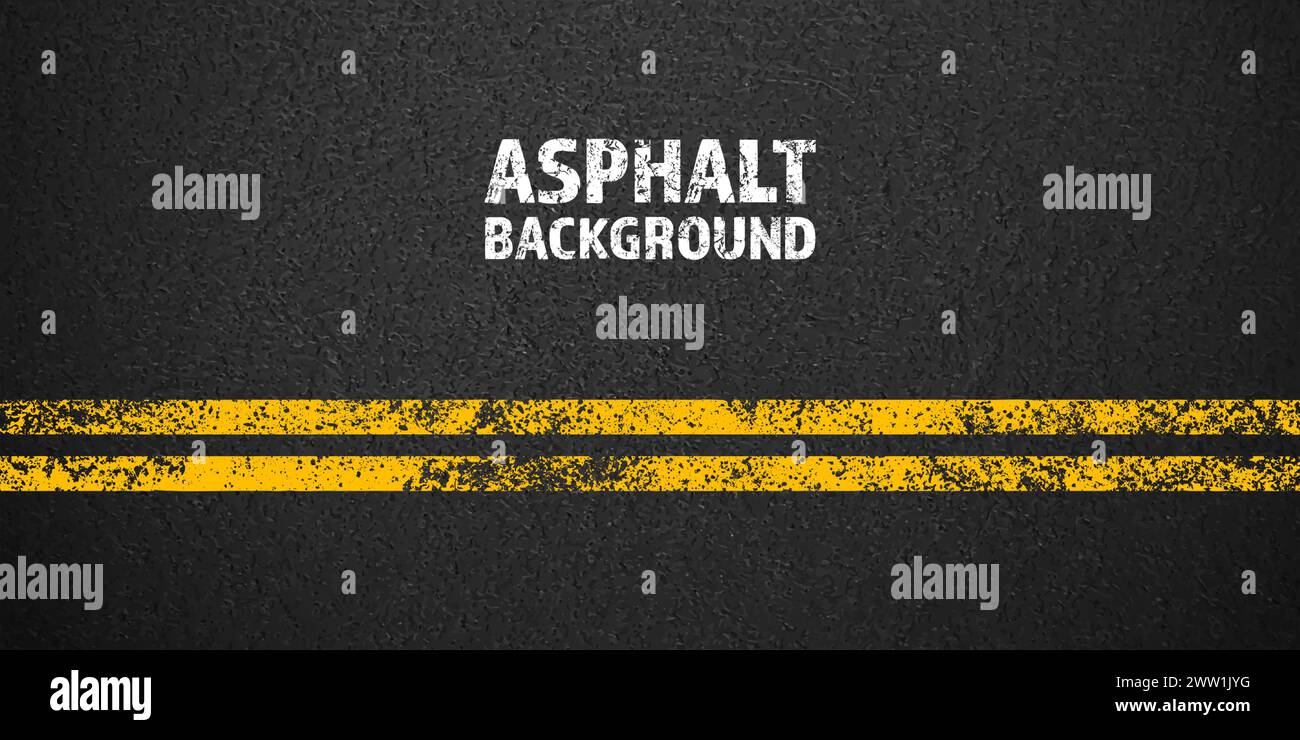 Asphalt road with yellow cracked lane marking, concrete highway surface ...