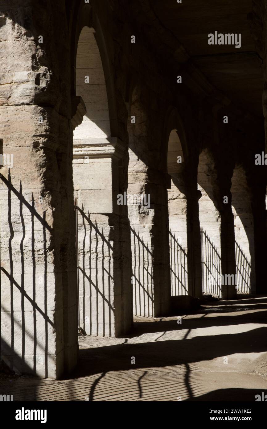 The internal arcades of The Arles Amphitheatre - Arènes d'Arles - a ...