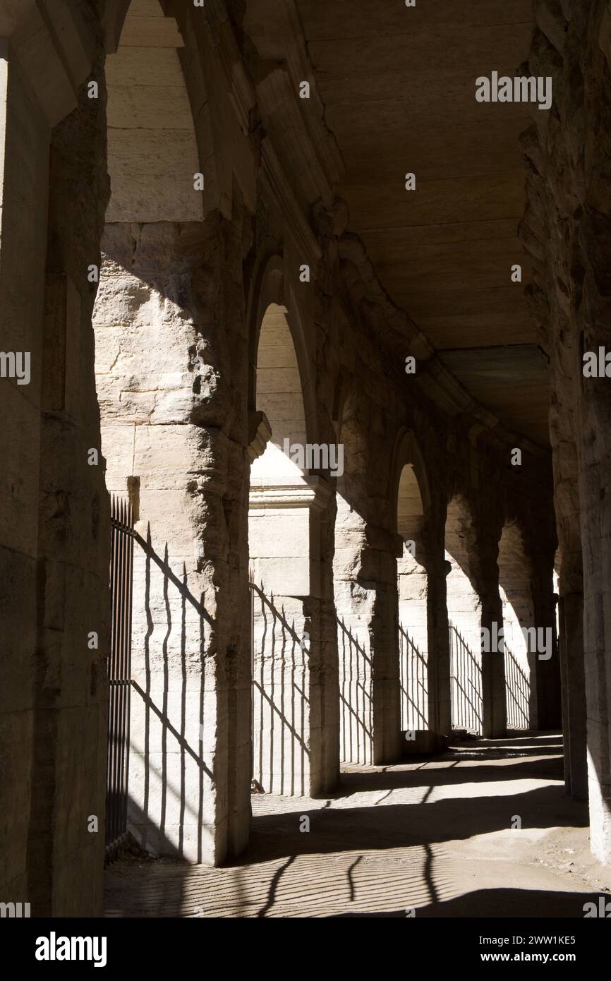 The internal arcades of The Arles Amphitheatre - Arènes d'Arles - a ...