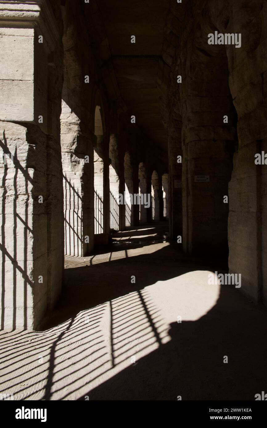The internal arcades of The Arles Amphitheatre - Arènes d'Arles - a ...
