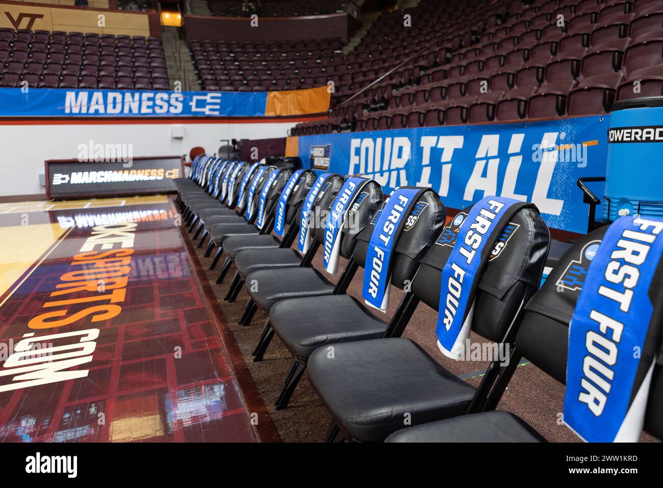 Blacksburg, VA, USA. 20th Mar, 2024. A general view of the bench prior ...