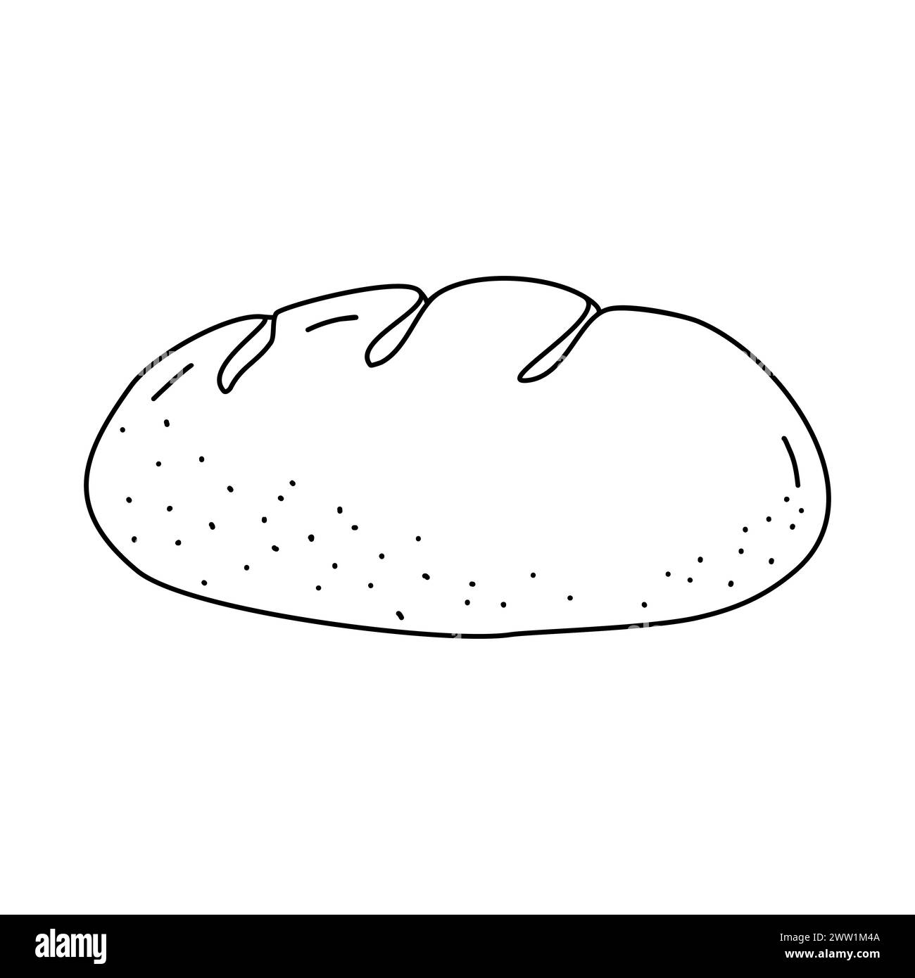 Side view of fresh baked bread loaf with texture, doodle style flat ...