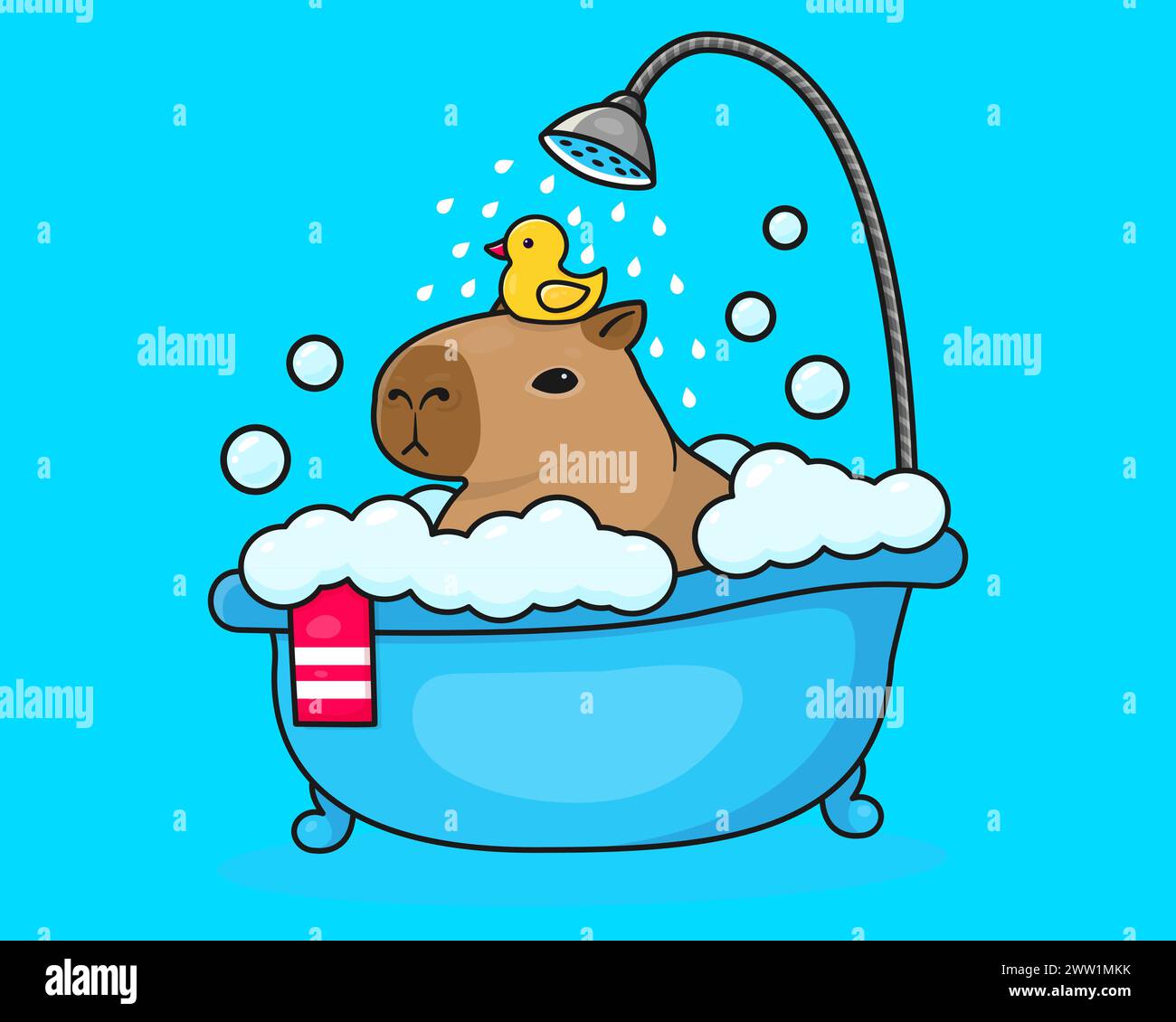 Cute funny capybara takes a bath. Vector illustration in cartoon style ...