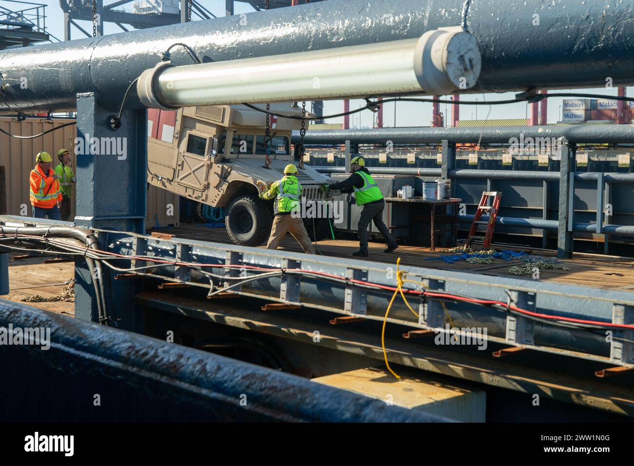 The 62nd Medical Brigade has multiple trucks loaded on to the Seacor ...