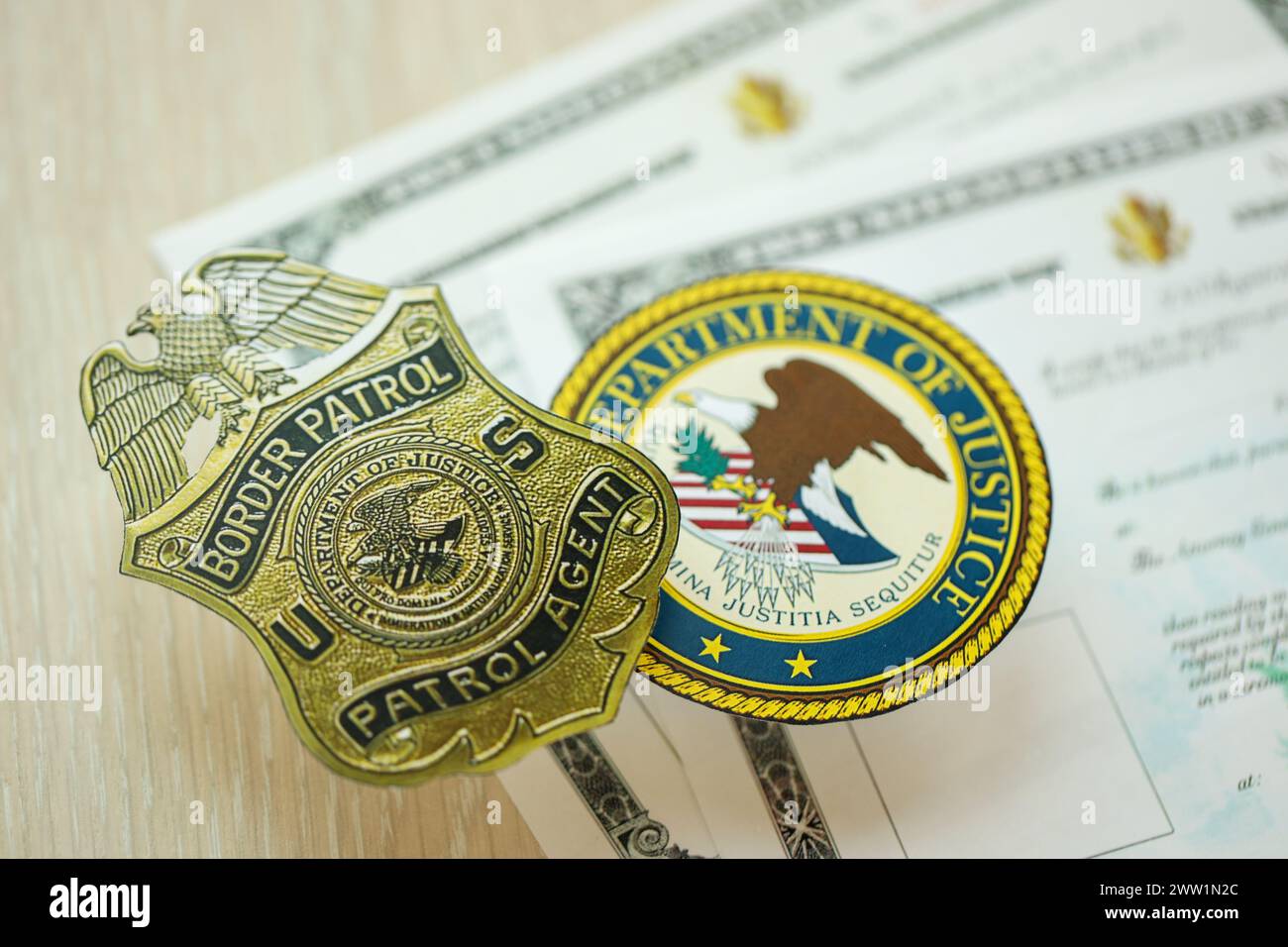 KYIV, UKRAINE - MARCH 9, 2024 US Border Patrol Agent badge and ...