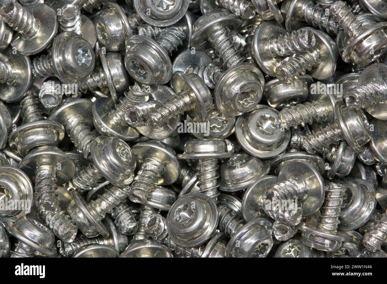 Six-lobe metal Torx screws with Modified Truss Head scattered loosely ...