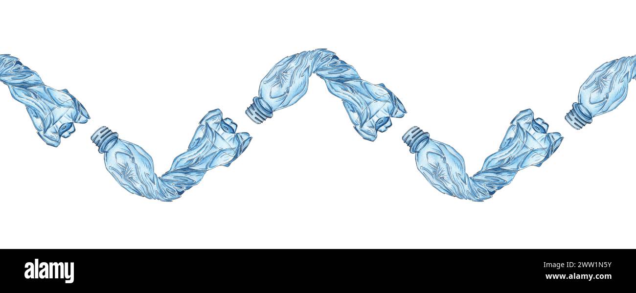 Watercolor illustration pattern horizontal of plastic waste pollution ...