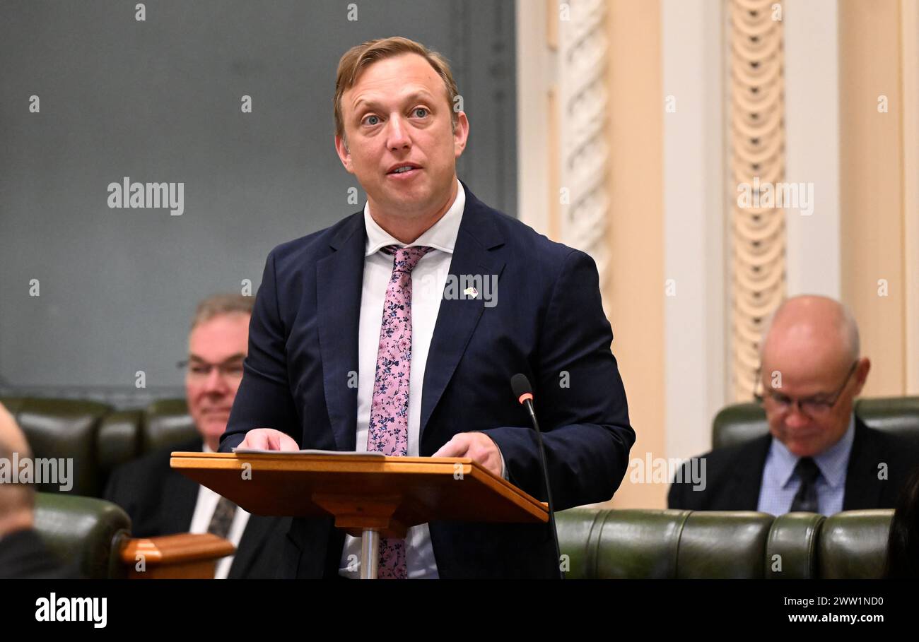 Brisbane, Australia. 21st Mar, 2024. Queensland Premier Steven Miles is ...