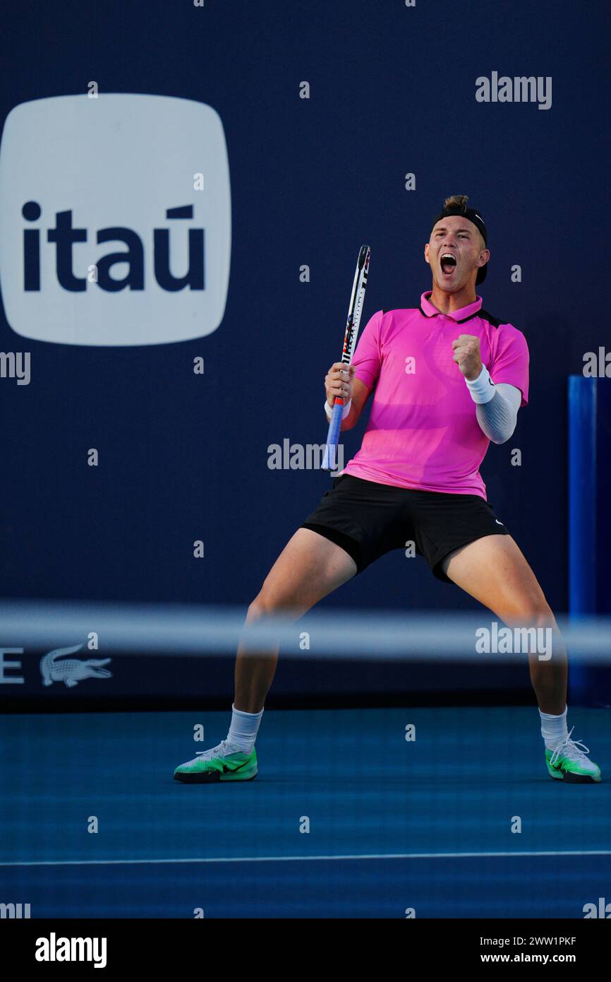 Miami, Florida, USA. 20th Mar, 2024. Martin Damm (USA) celebrates after ...