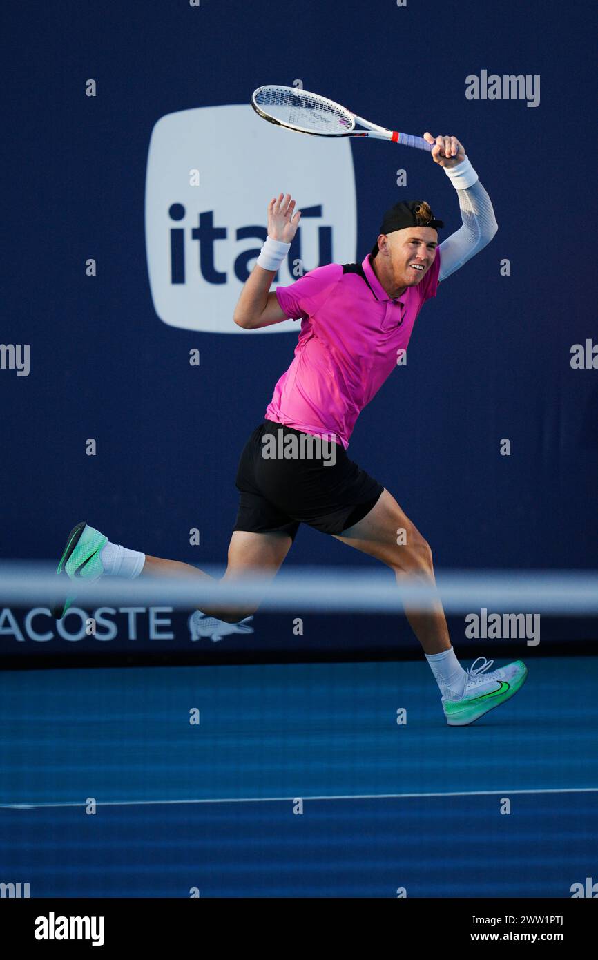 Miami, Florida, USA. 20th Mar, 2024. Martin Damm (USA) hits a forehand ...