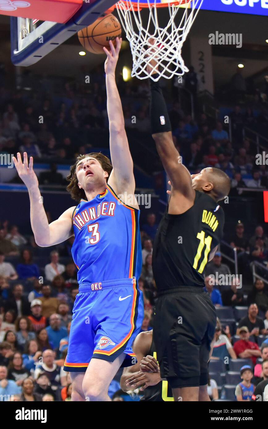 Oklahoma City Thunder guard Josh Giddey (3) shoots over Utah Jazz guard ...