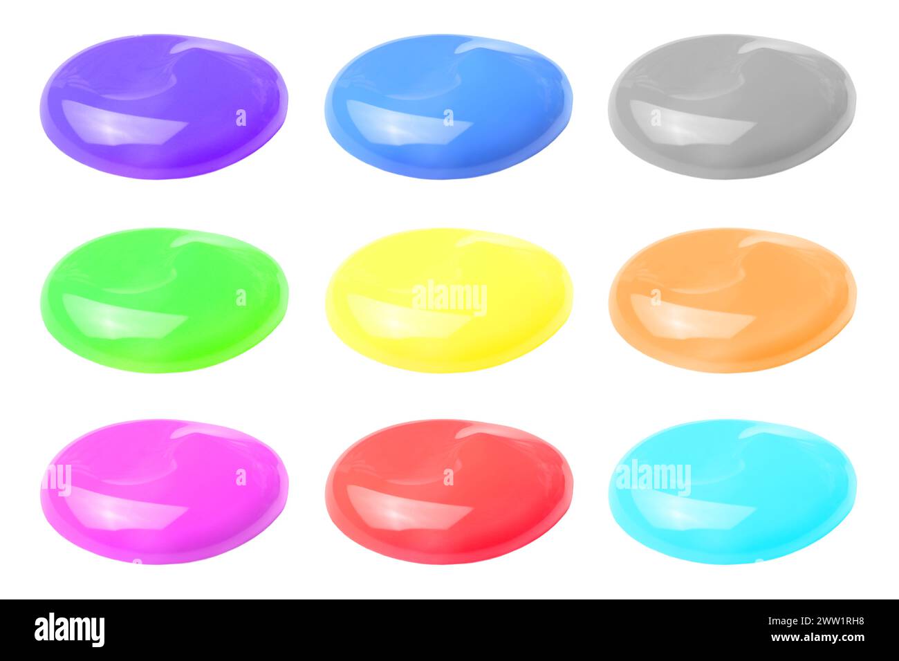 Paint blobs of different colors on white background, set Stock Photo ...