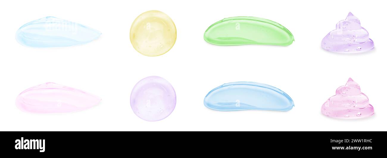 Samples of cosmetic gel isolated on white, set Stock Photo - Alamy