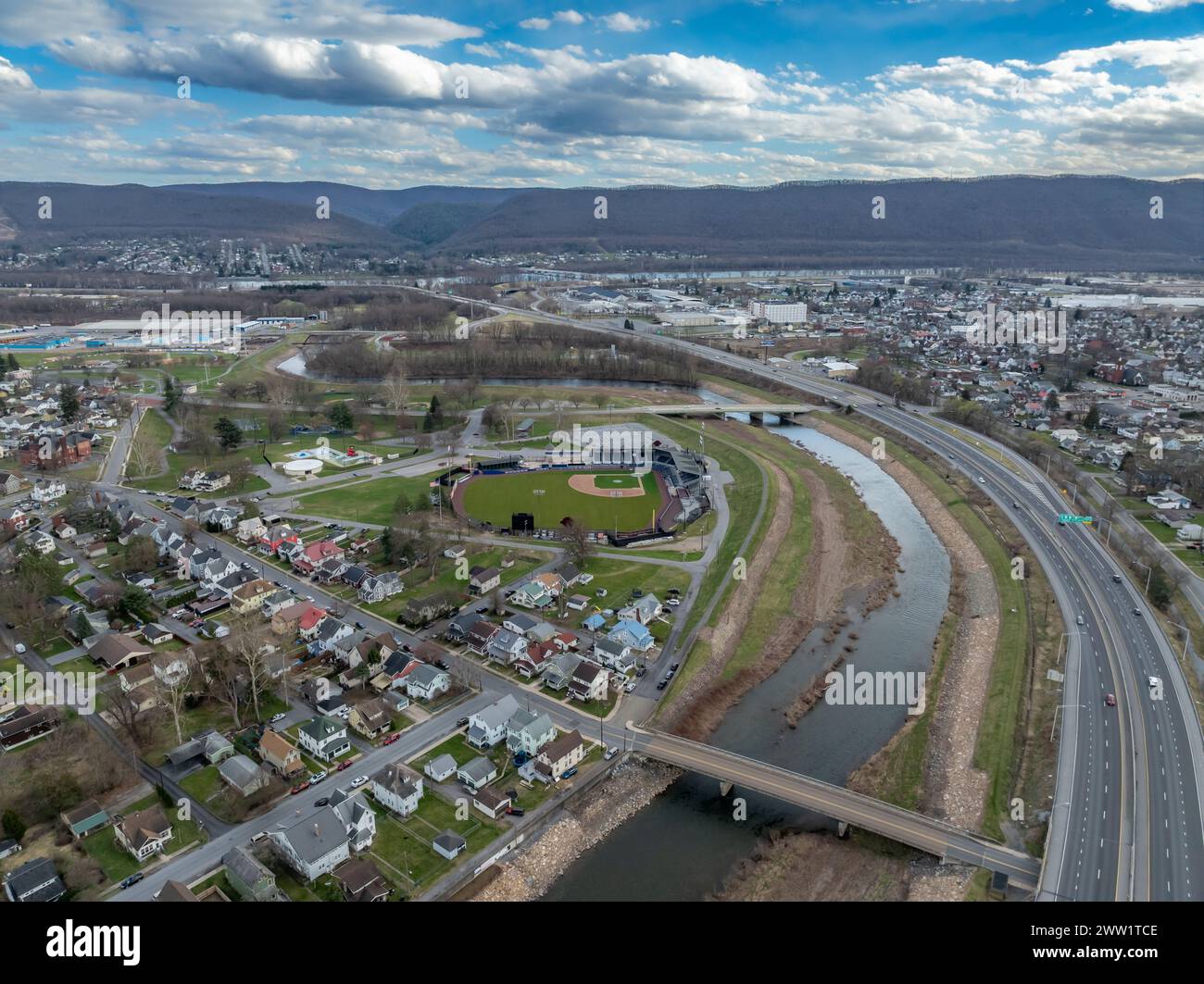 Cloudy winter - spring aerial image of the surrounding area of the home ...
