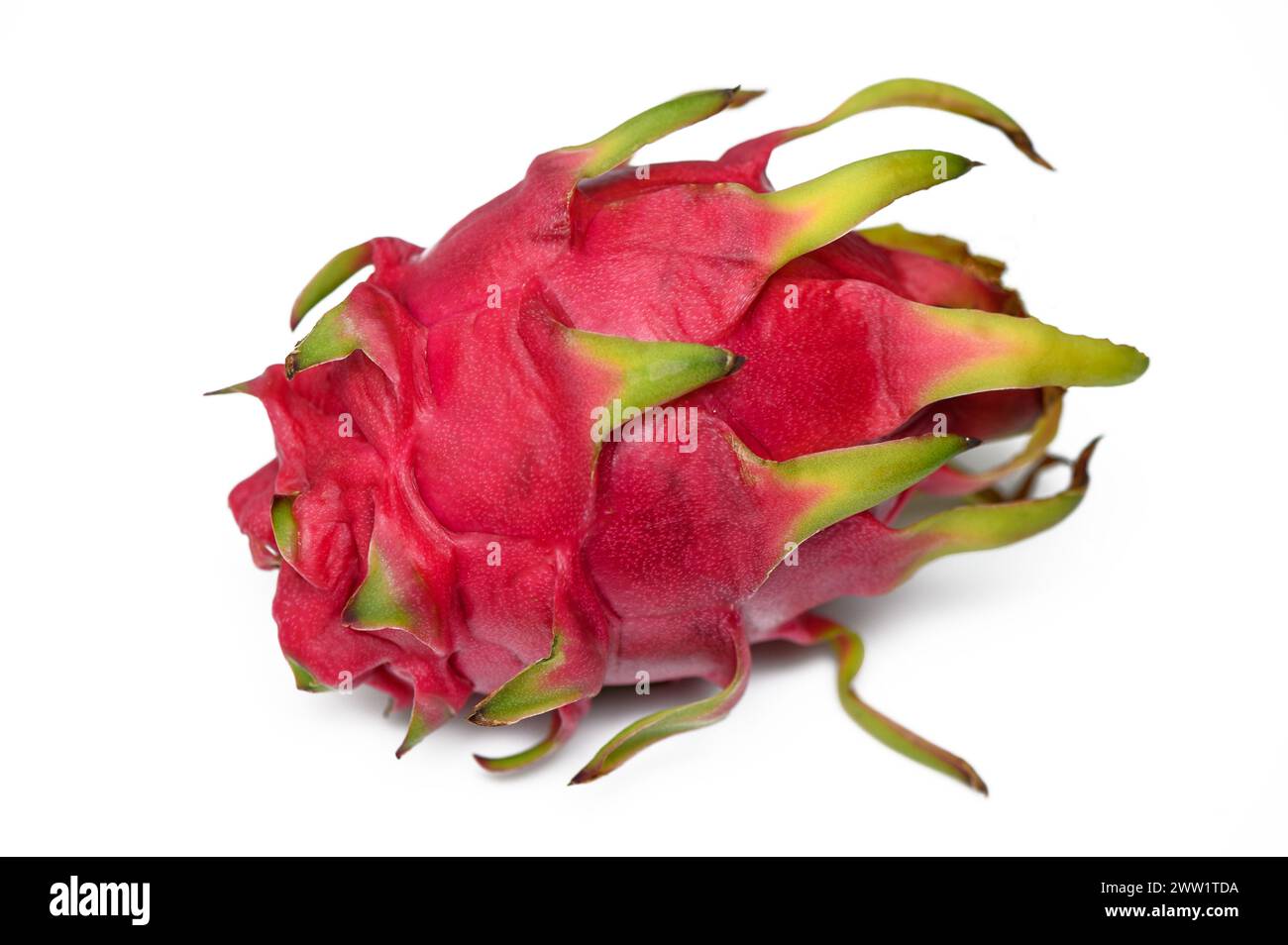 One whole dragon fruit isolated on white background, full depth of ...