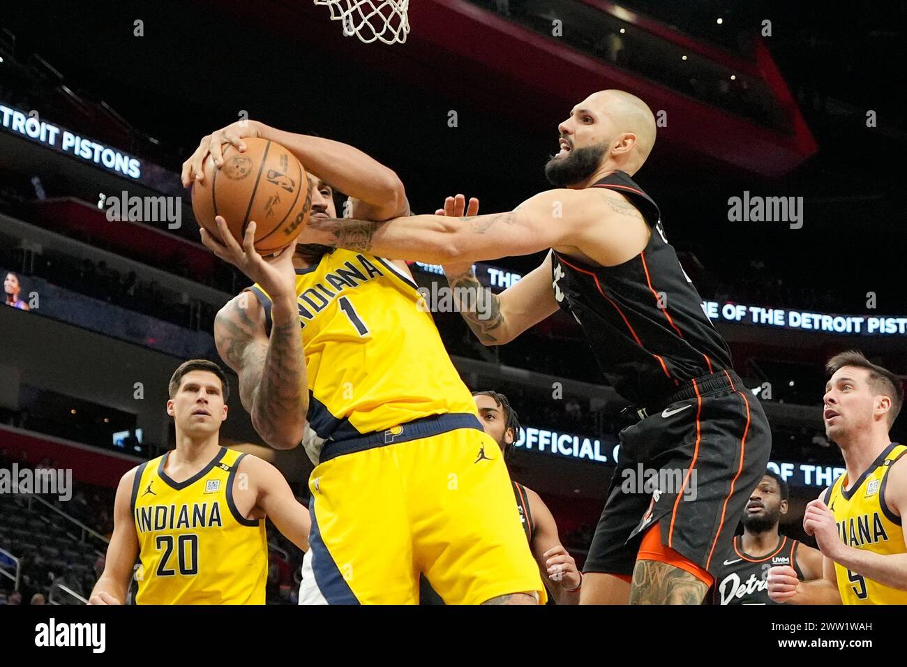 Detroit Pistons guard Evan Fournier reaches in on Indiana Pacers ...