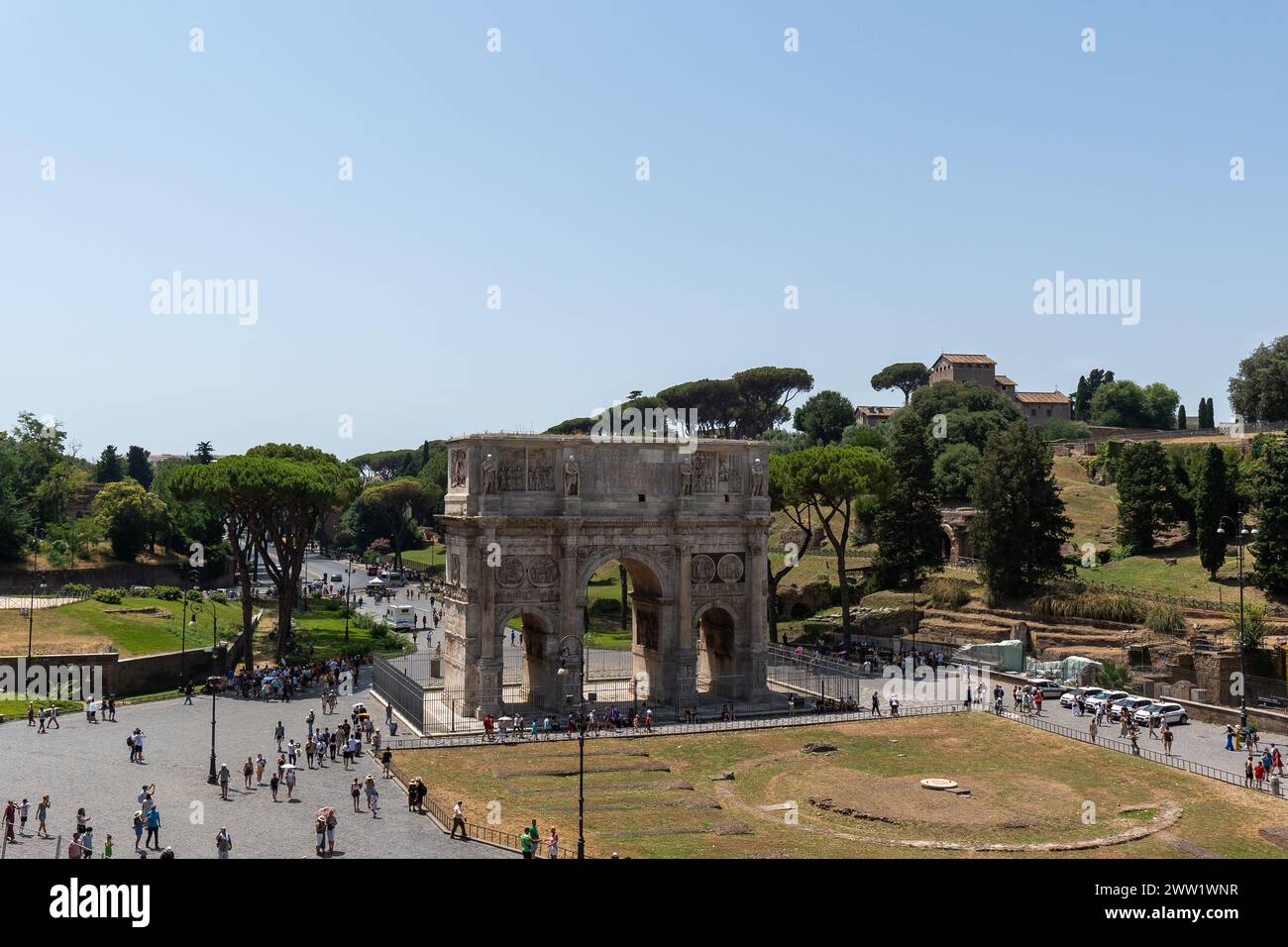 Rome, Italy - August 14 2023: Arch of Constantine near Colosseum as a ...