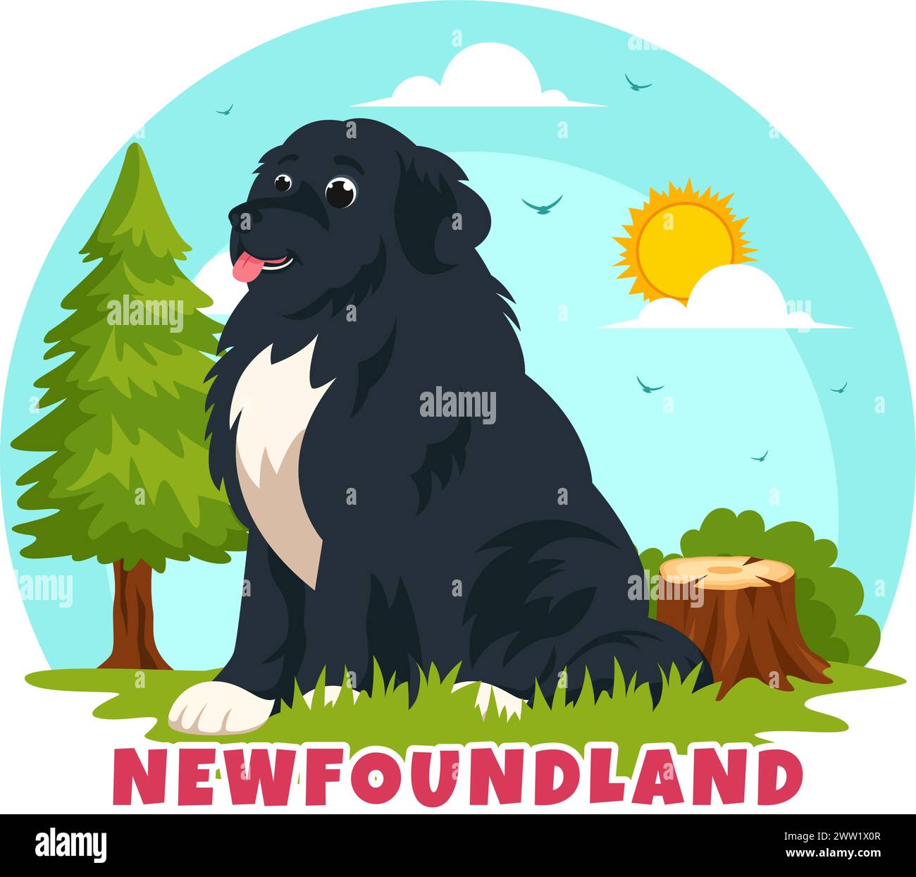 Newfoundland Dog Animals Vector Illustration with Black, Brown or ...