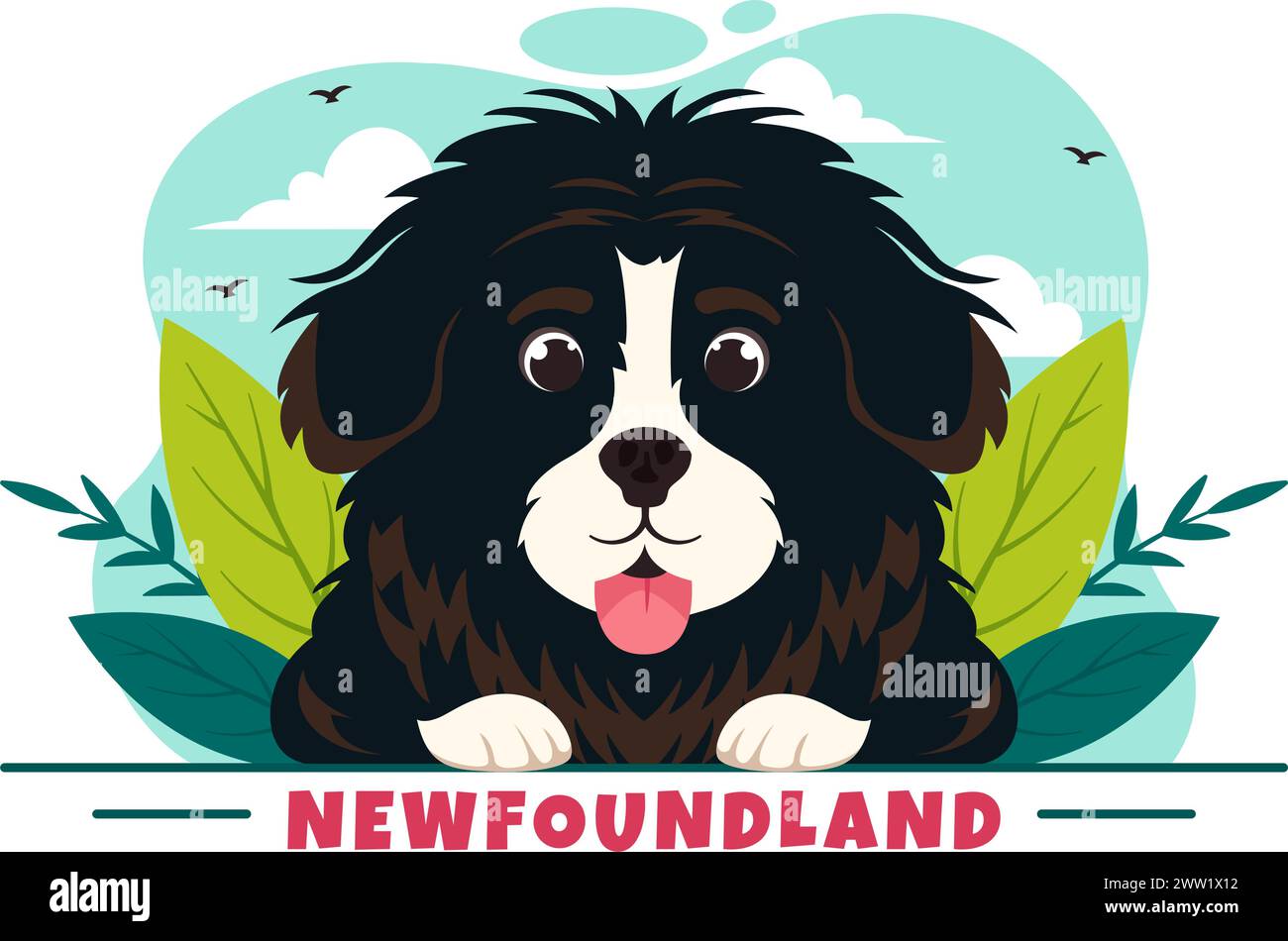 Newfoundland Dog Animals Vector Illustration with Black, Brown or ...