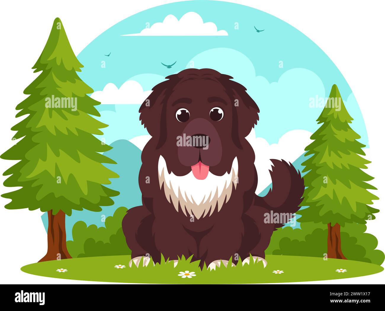 Newfoundland Dog Animals Vector Illustration with Black, Brown or ...