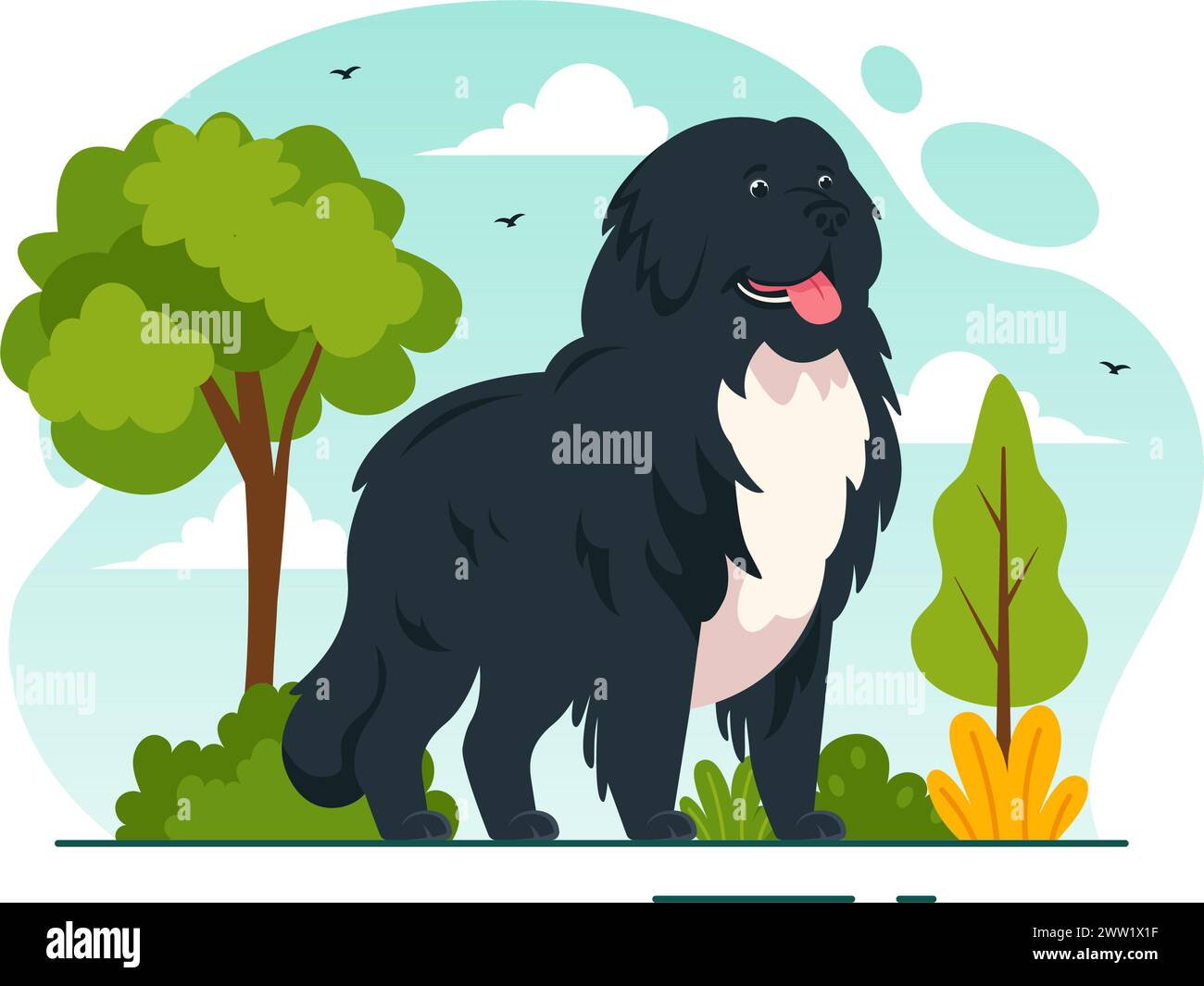 Newfoundland Dog Animals Vector Illustration with Black, Brown or ...