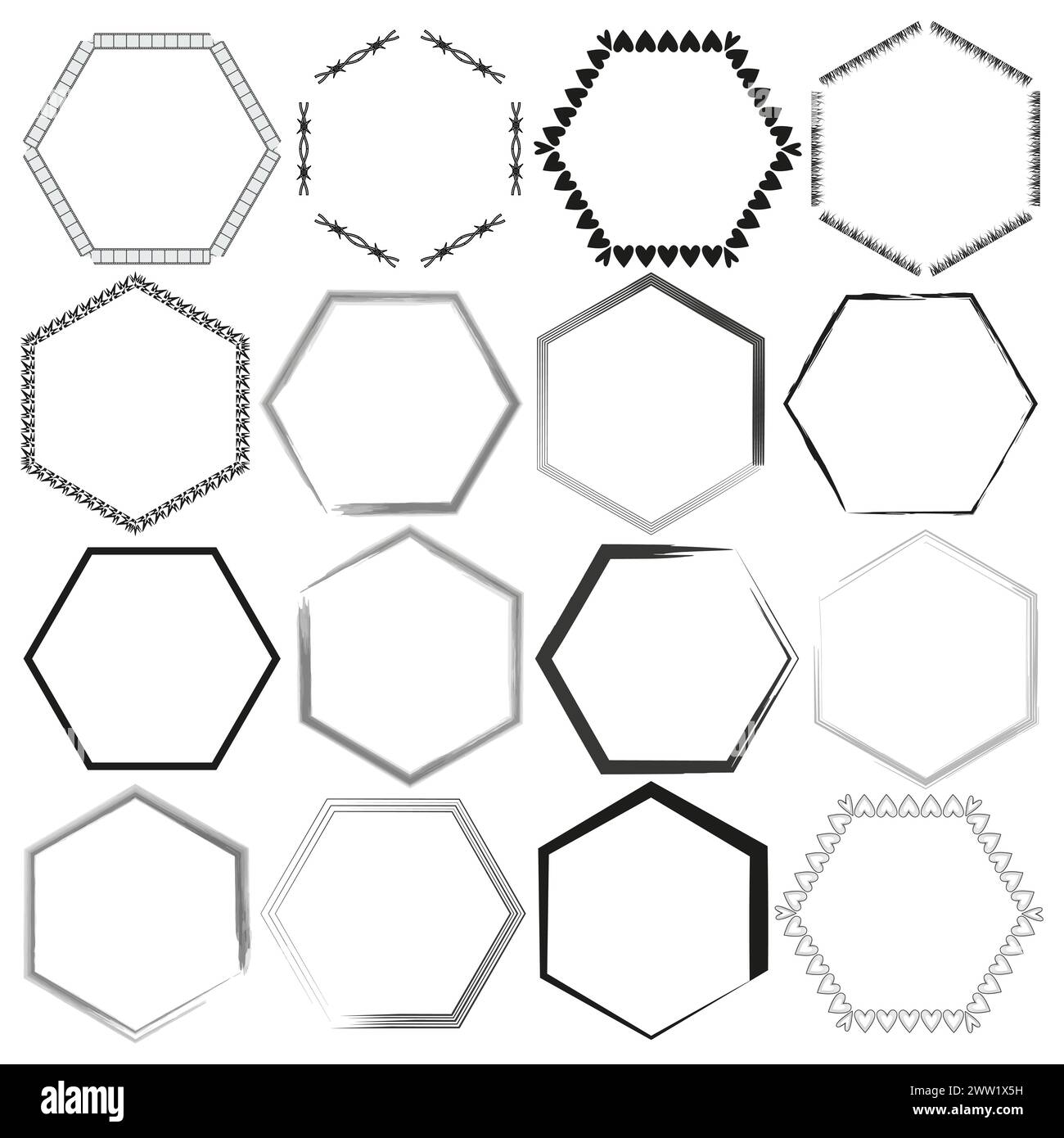 A Diverse Set Of Hexagonal Vector Frames With Various Line Styles And