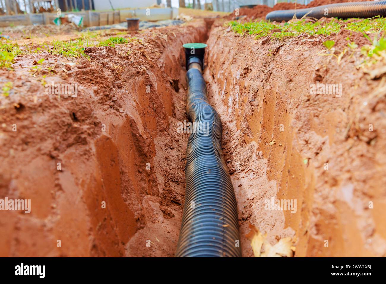 Laying underground drainage pipe systems for rainwater stormwater Stock ...