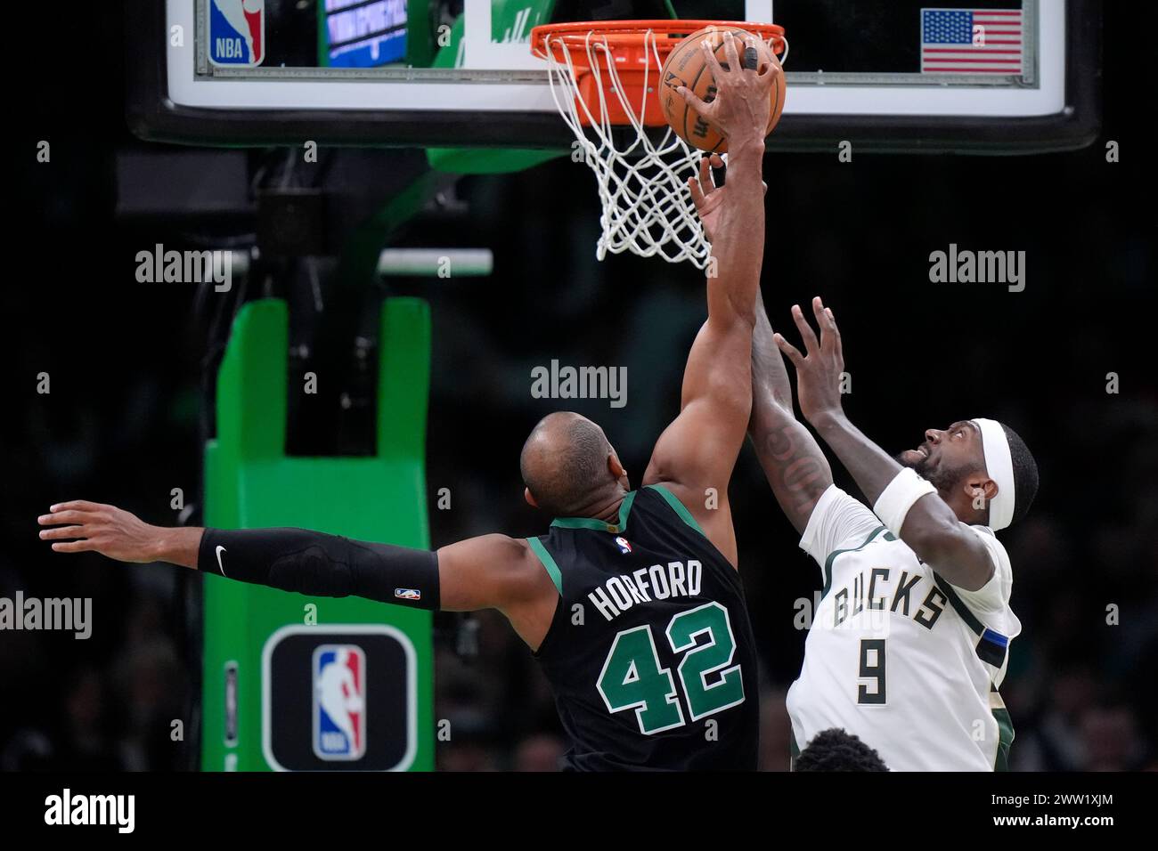 Boston Celtics center Al Horford (42) takes a shot at the basket as ...