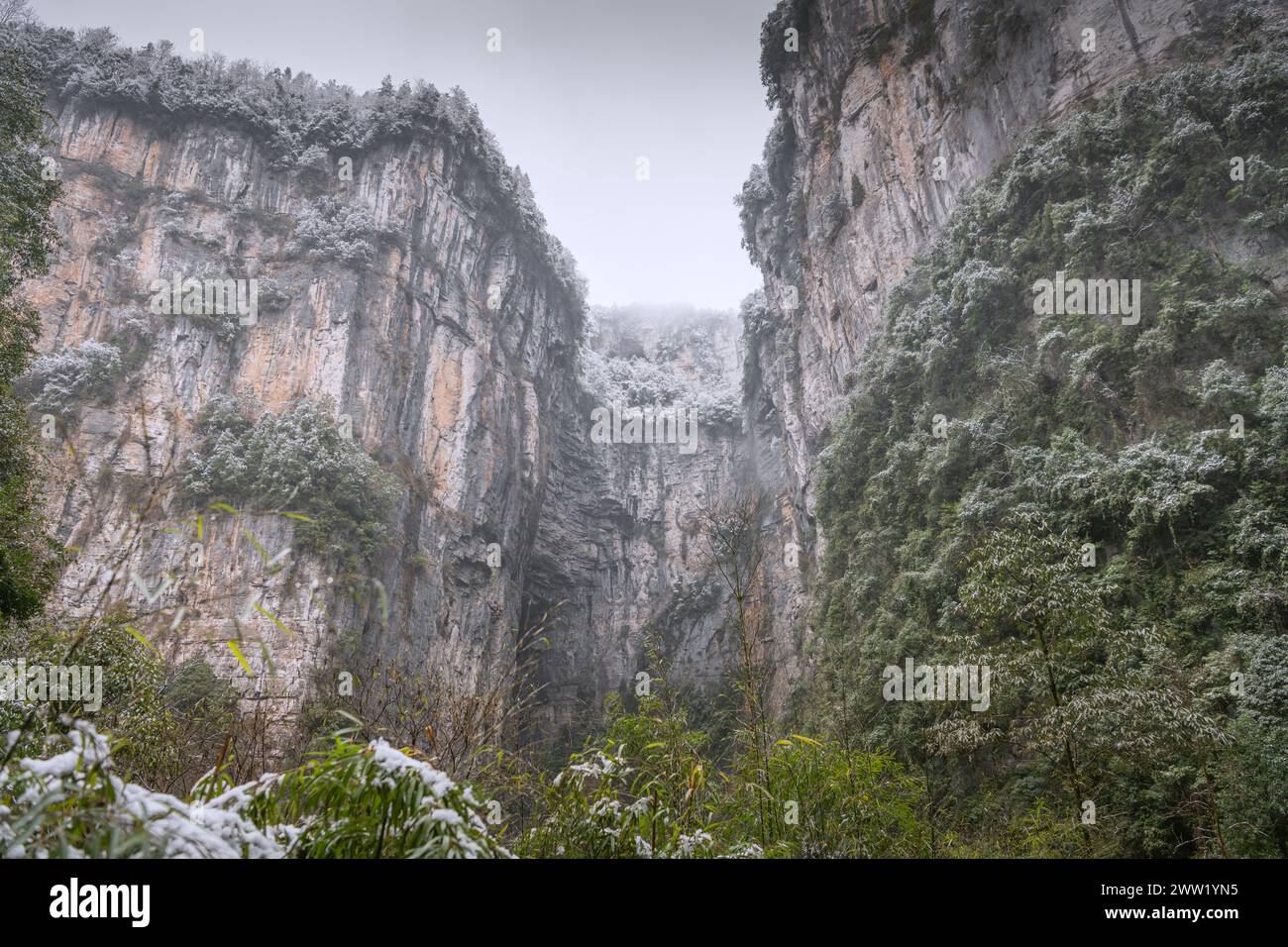 Wulong Karst limestone rock formations in Longshui Gorge Difeng, an ...