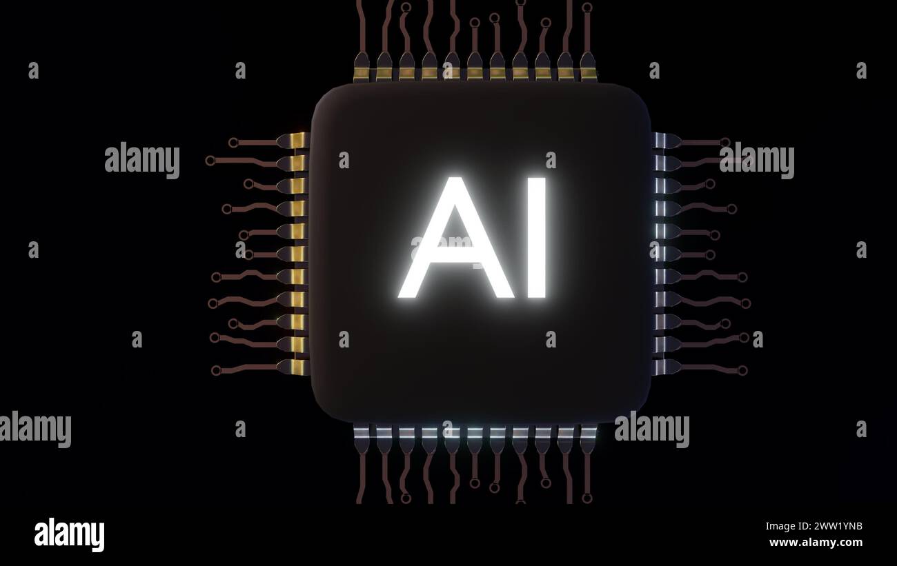 3d Rendering Of Microchip With Illuminated Ai Or Artificial