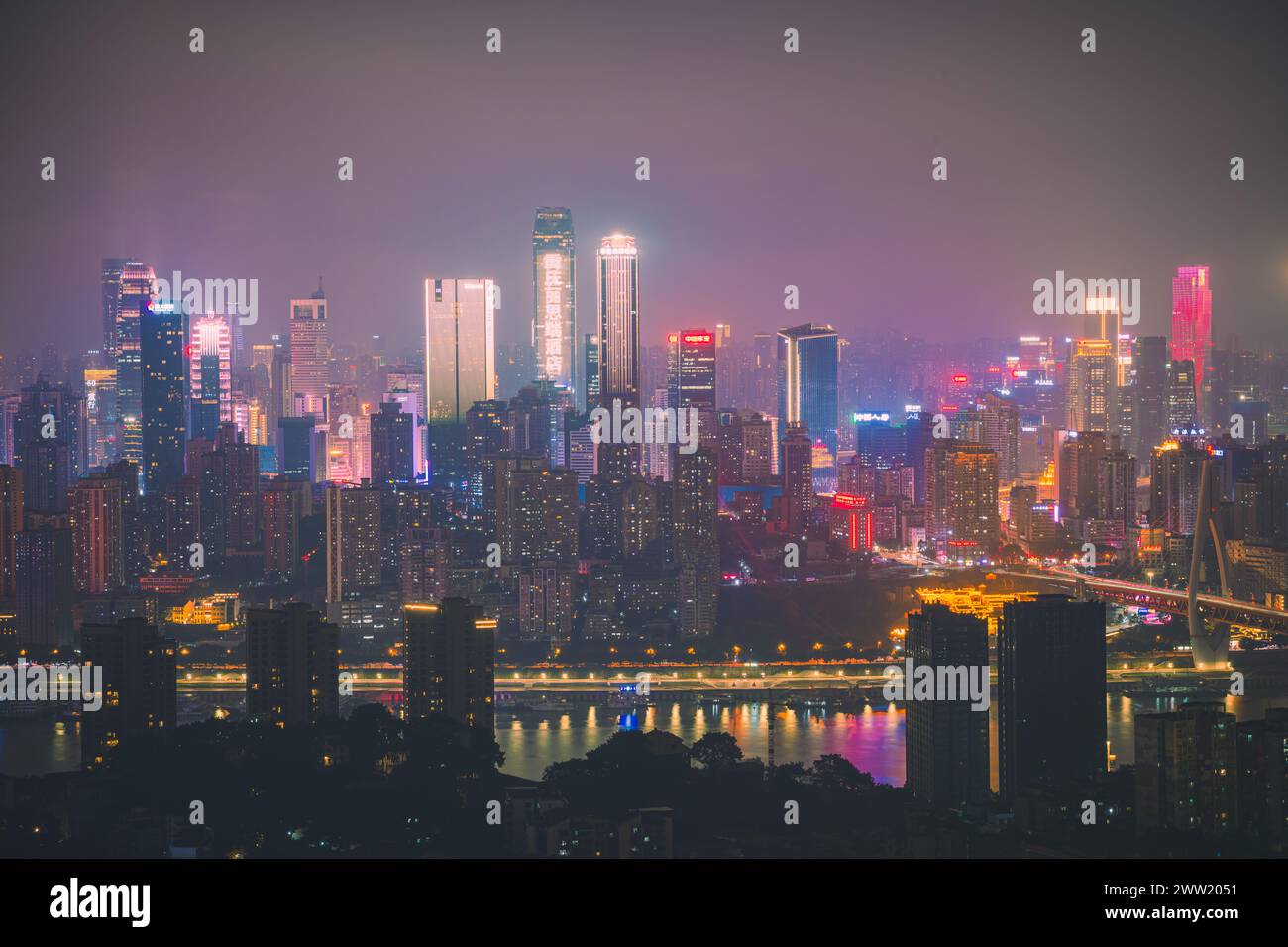 JANUARY 21, 2021, CHONGQING, CHINA: Night view and beautiful skyline of ...