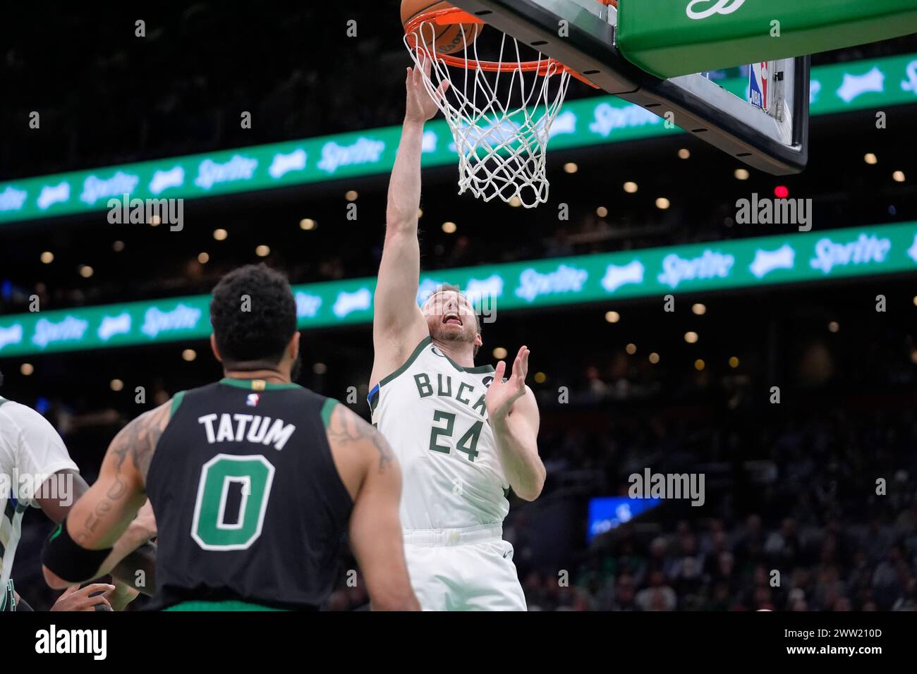 Milwaukee Bucks guard Pat Connaughton (24) shoots in front of Boston ...