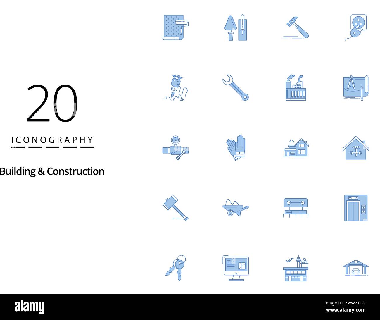 20 building construction blue color icon presentatio Stock Vector Image ...