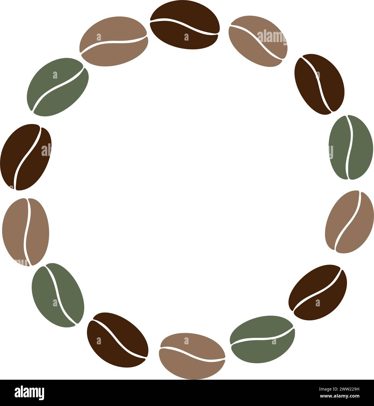 Round frame of multicolored coffee beans in trendy brown and green ...
