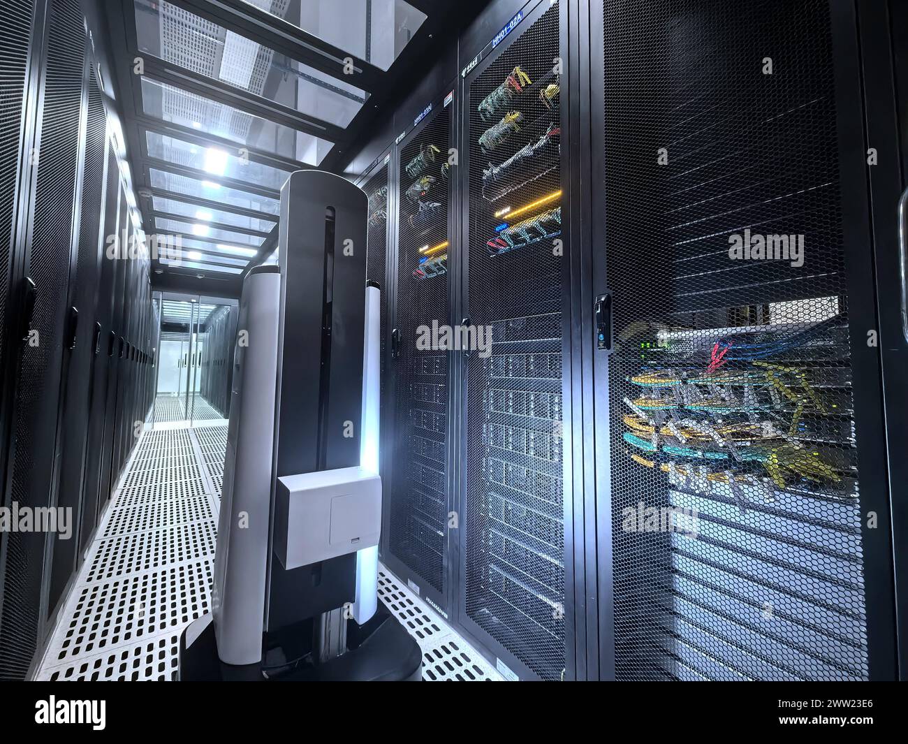 **CHINESE MAINLAND, HONG KONG, MACAU AND TAIWAN OUT** A robot inspects servers at the China ...