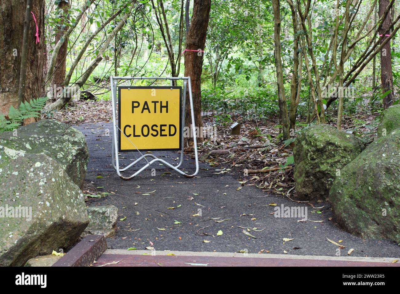"Path closed" sign in a forest Stock Photo - Alamy