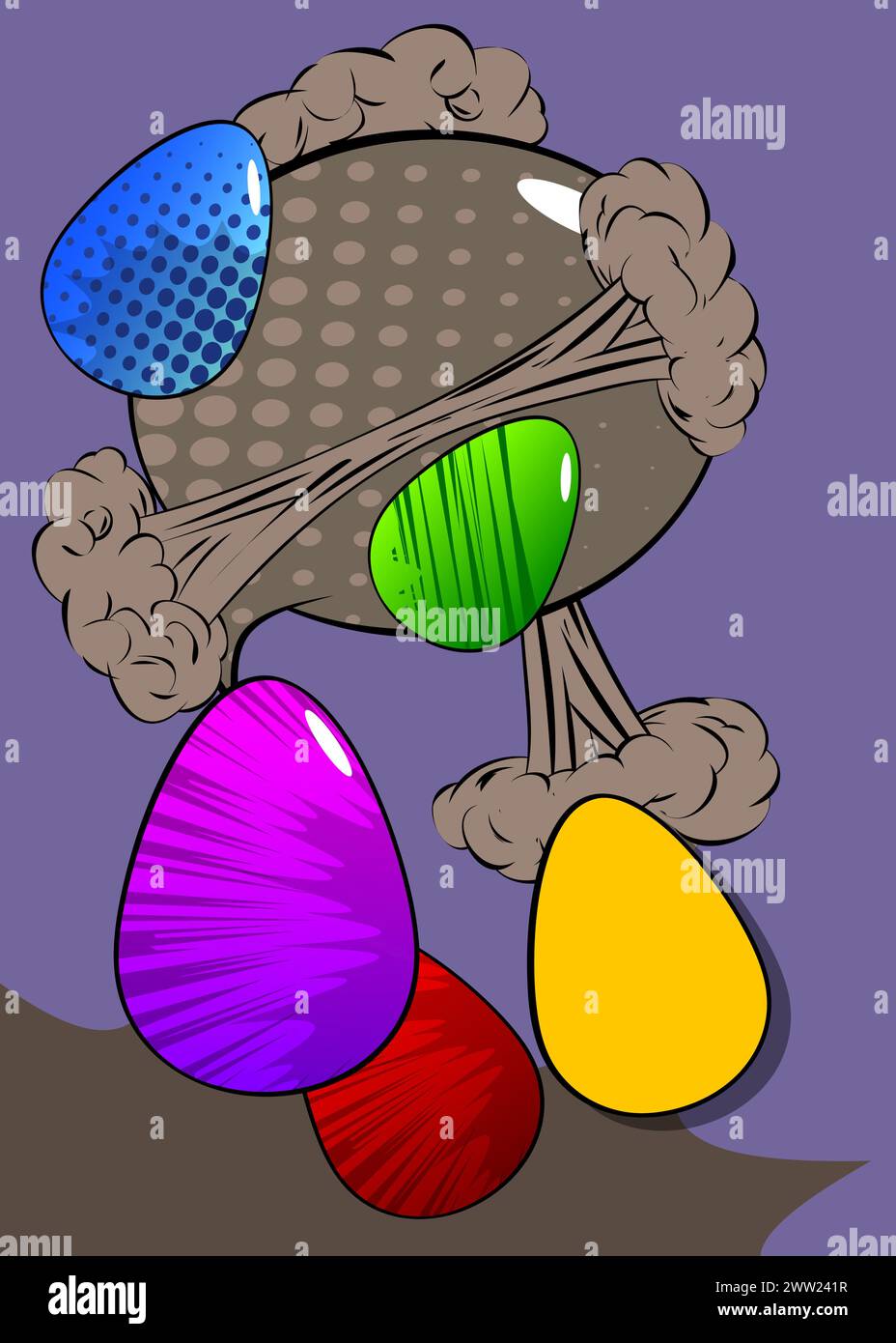 Cartoon Easter eggs, comic book Festive background. Retro vector comics ...