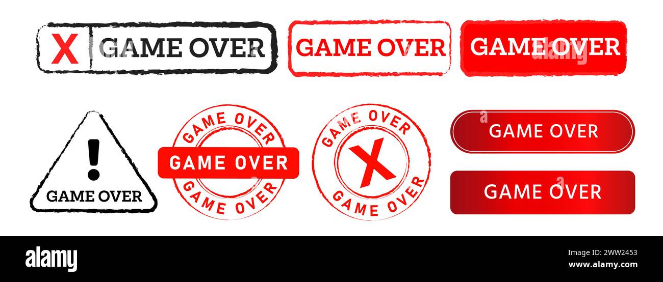 game over rectangle triangle circle stamp and button sign defeat ...