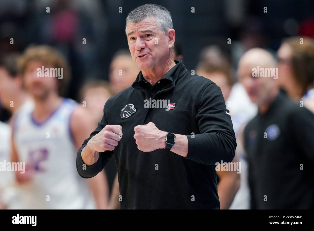 Boise State coach Leon Rice gestures during the second half of the team ...