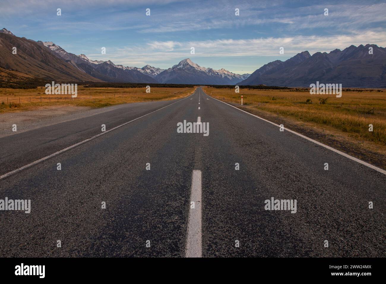The road to Mount Cook stands out as one of the most spectacular Stock ...