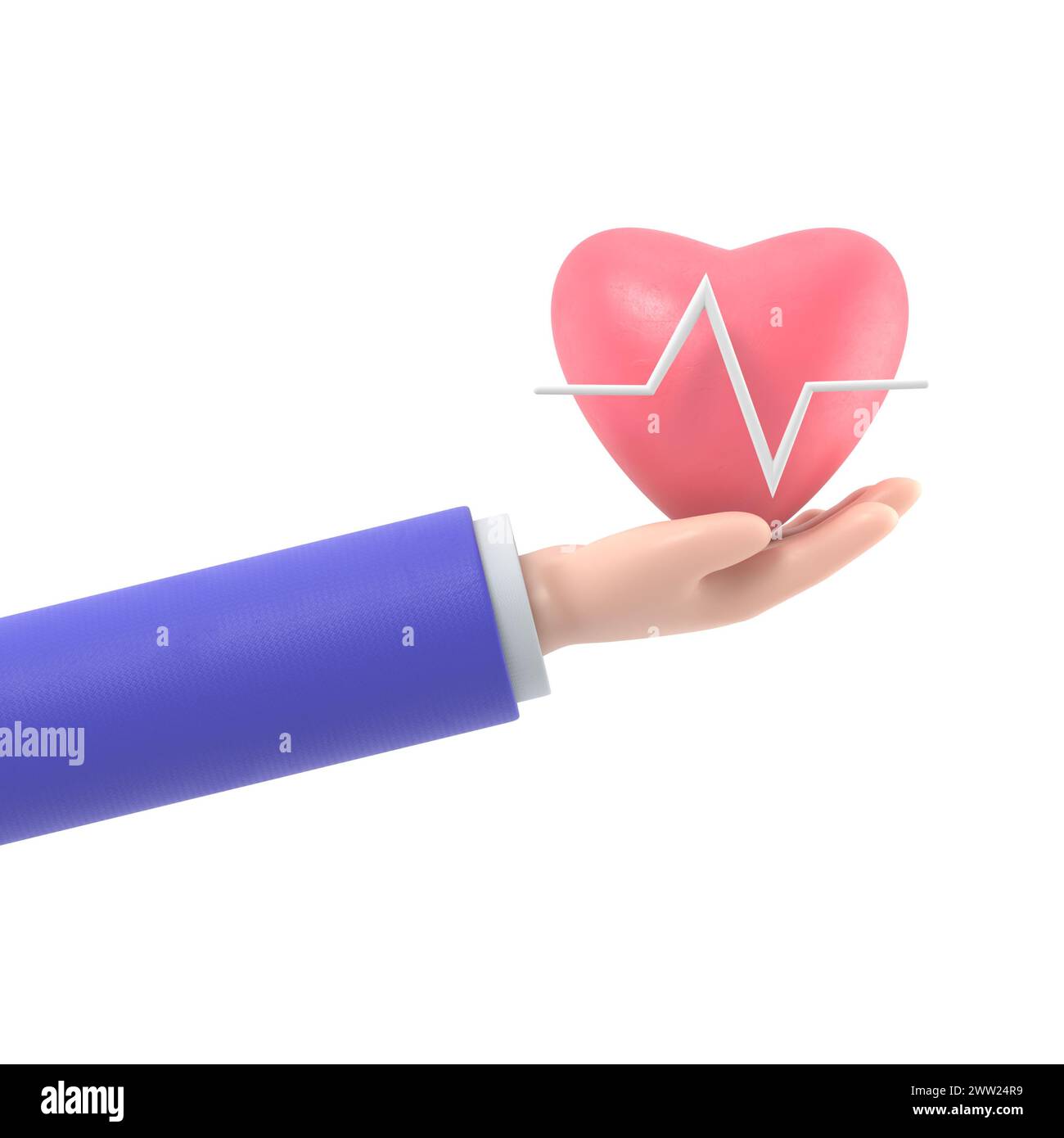 3d render. Medical heart rate icon. Doctor or cardiologist cartoon hand ...