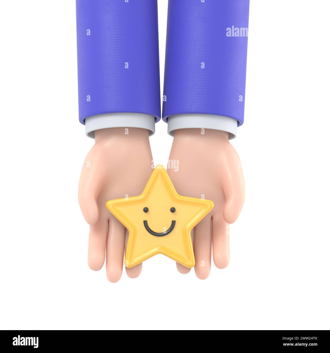 Hand holding yellow star happy smile face, good feedback rating ...