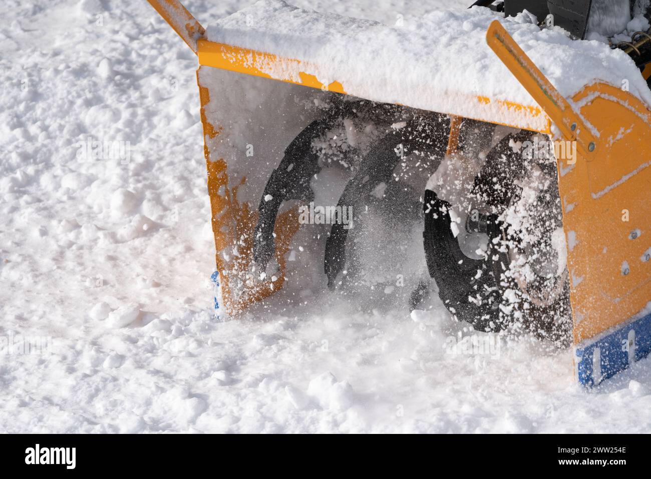 Snow blower machine mechanism is expertly shown in extreme close-up ...