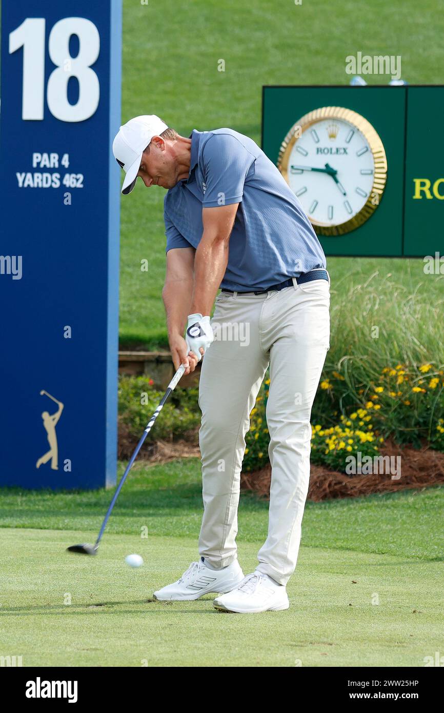 PONTE VEDRA BEACH, FL - MARCH 17: PGA golfer Ludvig Abreg plays his tee ...