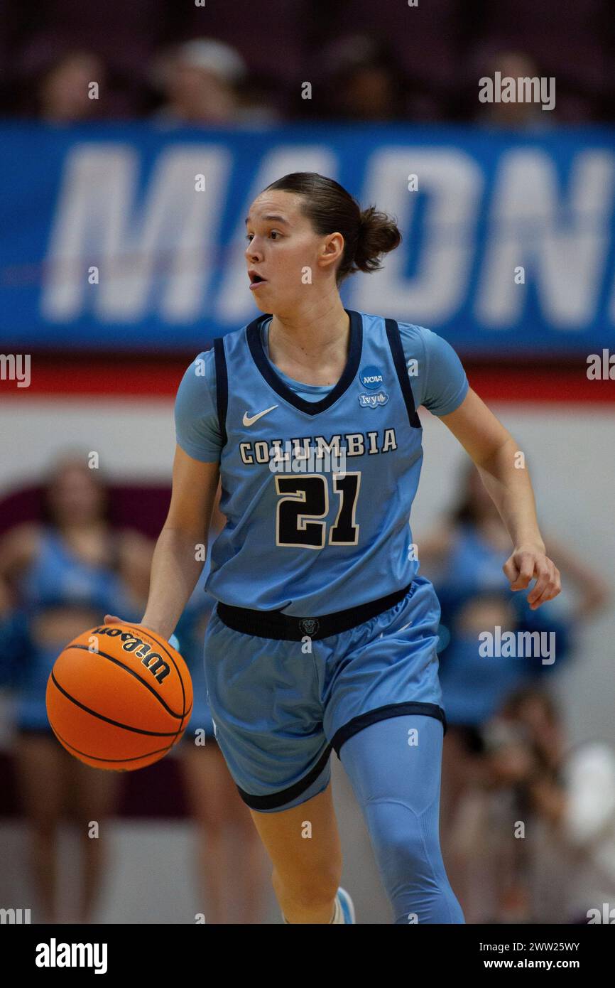 March 20, 2024: Columbia Lions guard Nicole Stephens (21) brings the ...