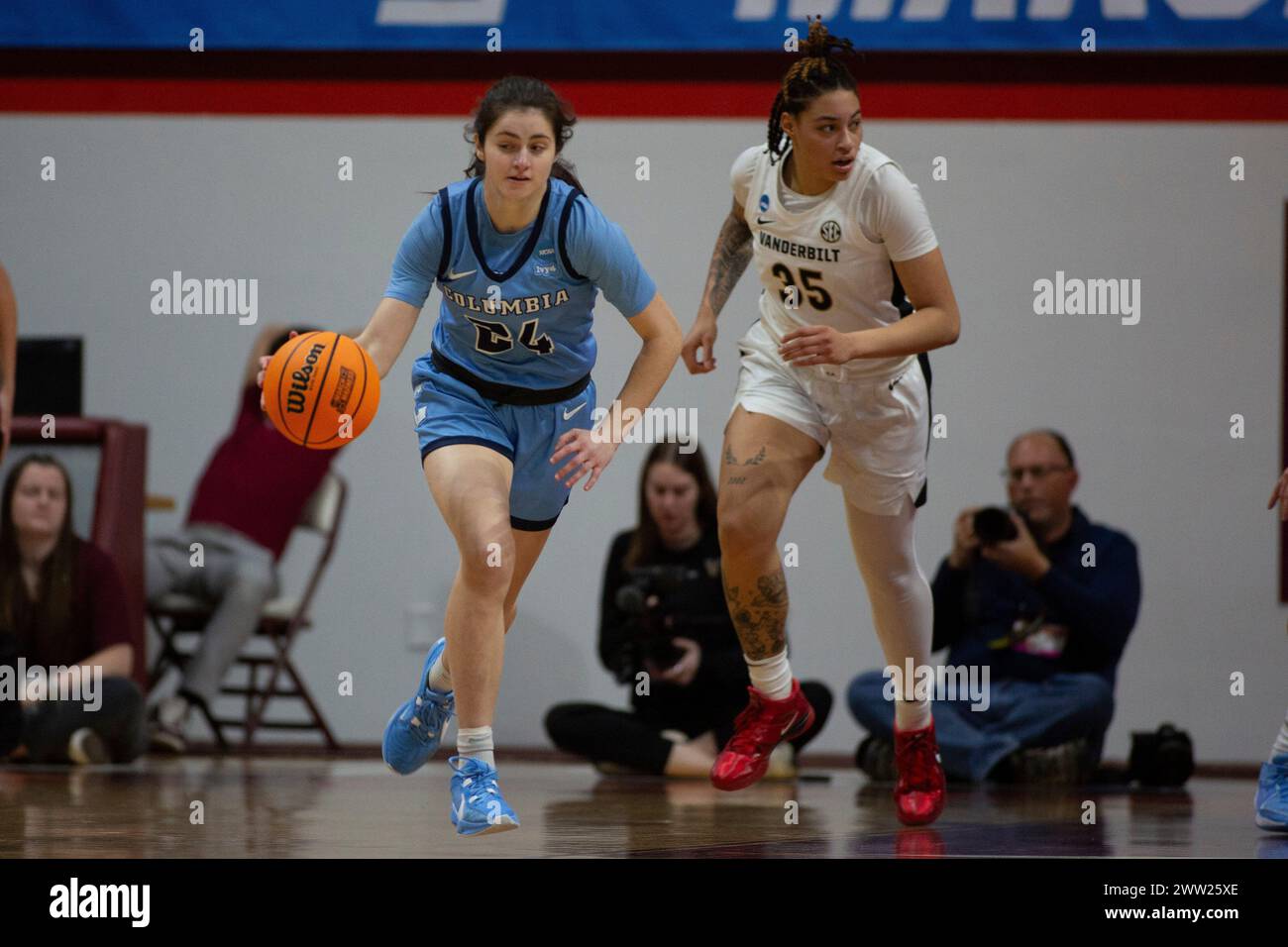 March 20, 2024: Columbia Lions guard Riley Weiss (24) brings the ball ...