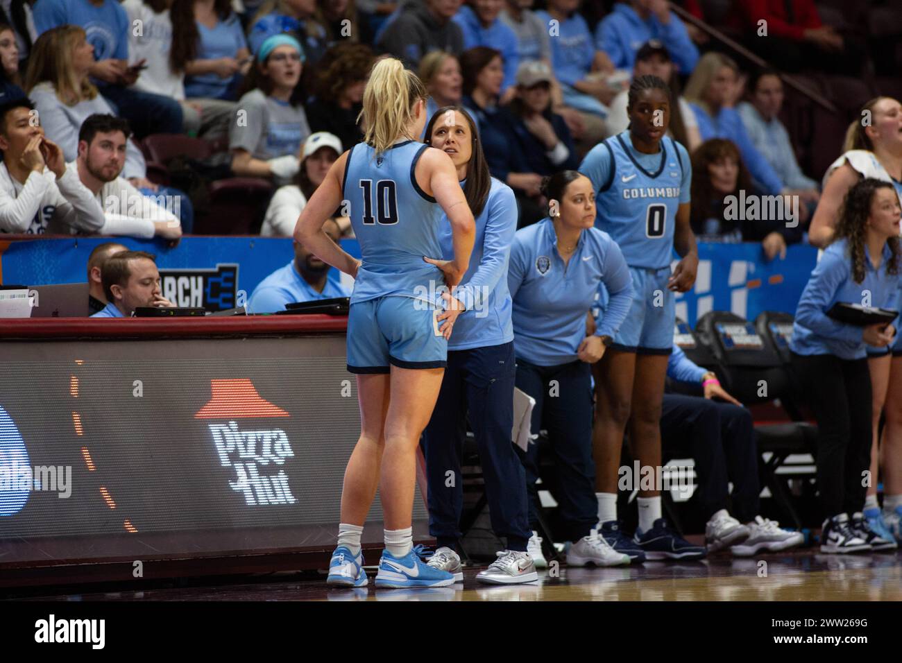 Blacksburg, VA, USA. 20th Mar, 2024. Columbia Lions head coach Megan ...