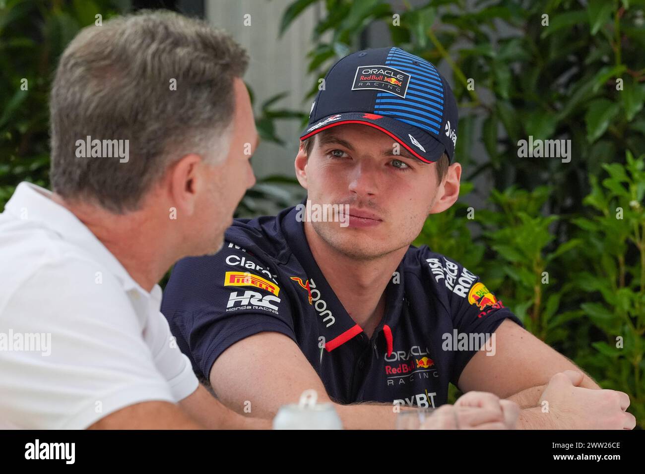 Red Bull team principal Christian Horner, left, and Red Bull driver Max ...